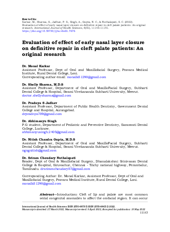 (PDF) Evaluation of effect of early nasal layer closure on definitive ...