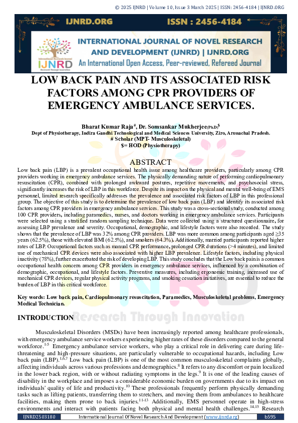 (PDF) LOW BACK PAIN AND ITS ASSOCIATED RISK FACTORS AMONG CPR PROVIDERS ...