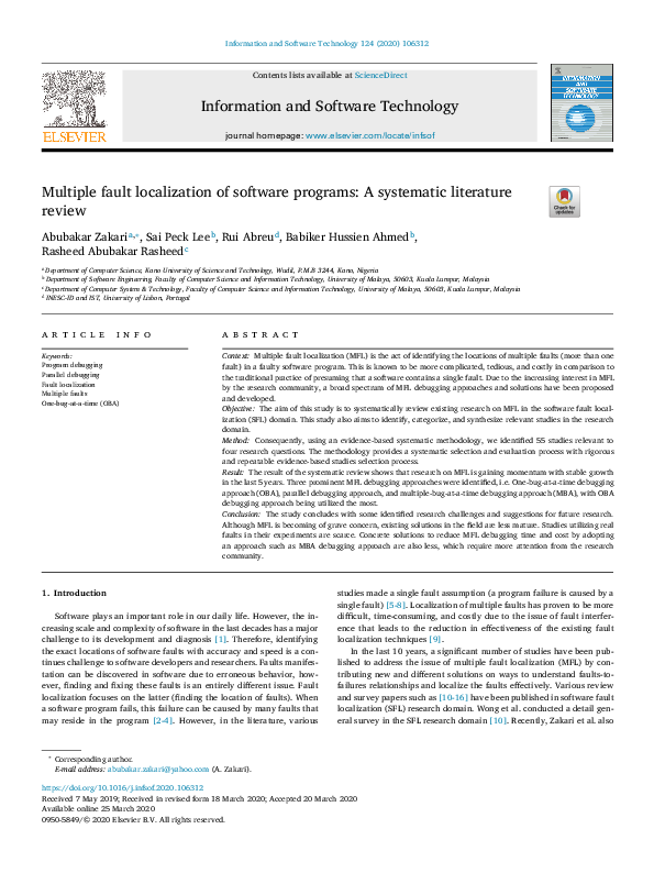 (PDF) Multiple fault localization of software programs: A systematic ...