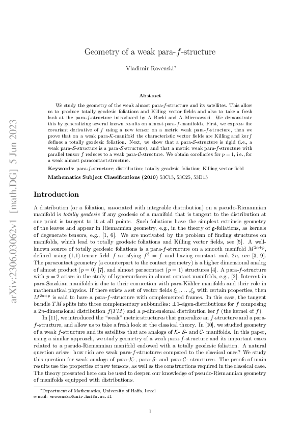 (PDF) Geometry of a weak para-$f$-structure