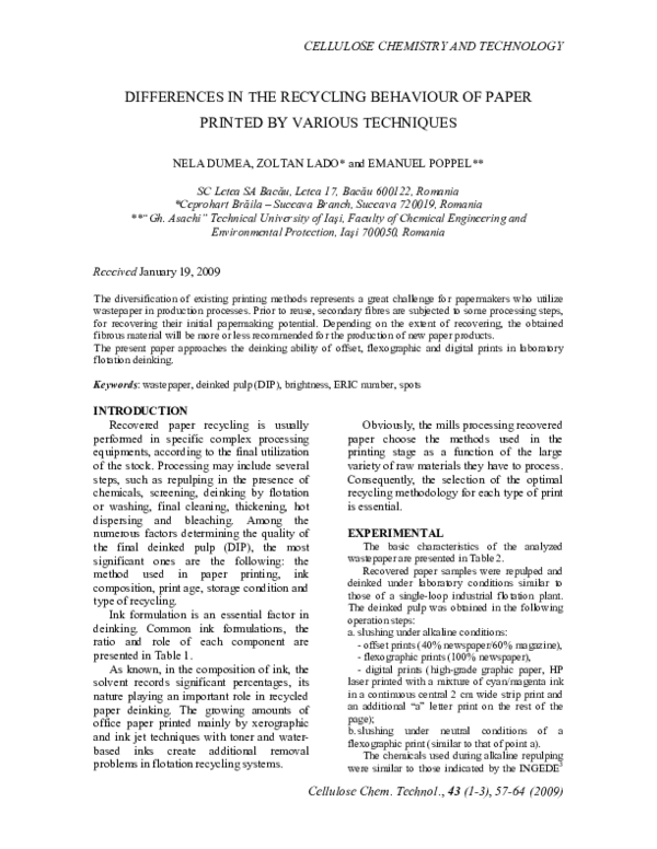 (PDF) Differences in the Recycling Behaviour of Paper Printed by ...