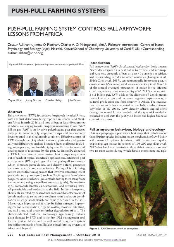 (PDF) Push-Pull Farming System Controls Fall Armyworm: Lessons from Africa