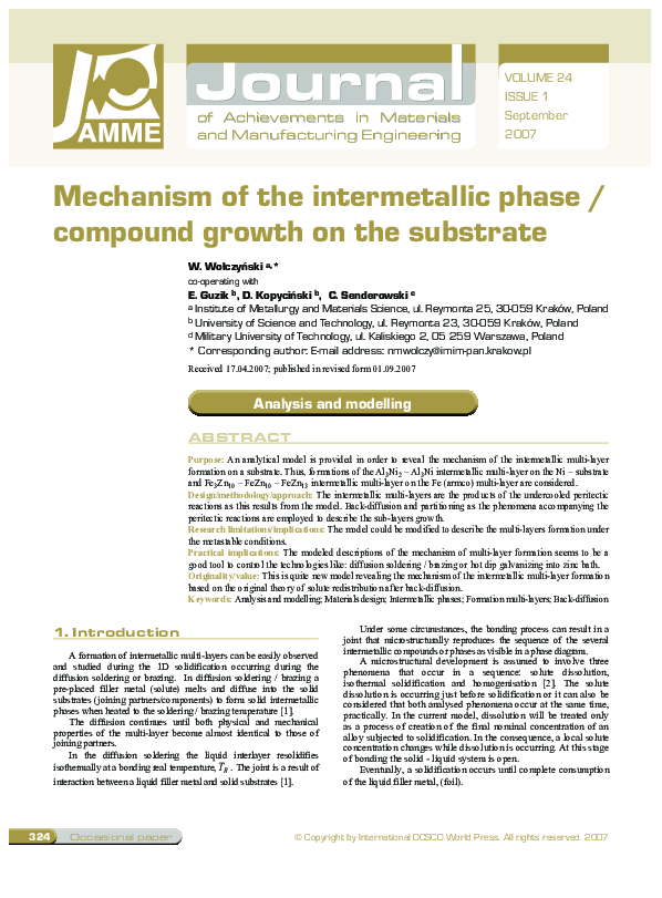 (PDF) Mechanism of the intermetallic phase / compound growth on the ...