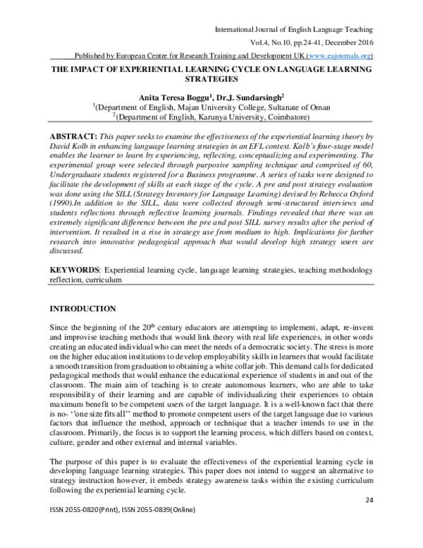 (PDF) THE IMPACT OF EXPERIENTIAL LEARNING CYCLE ON LANGUAGE LEARNING STRATEGIES