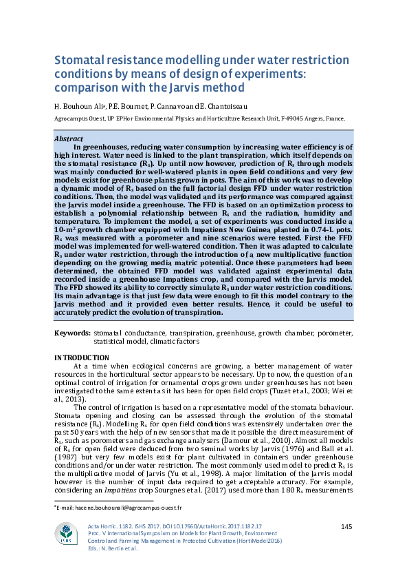 (PDF) Stomatal resistance modelling under water restriction conditions ...