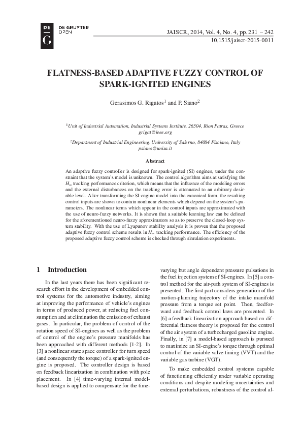 (PDF) Flatness-Based Adaptive Fuzzy Control Of Spark-Ignited Engines