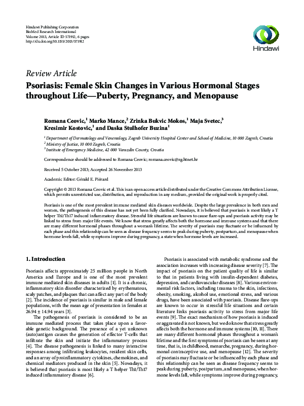 (PDF) Psoriasis: Female Skin Changes in Various Hormonal Stages ...