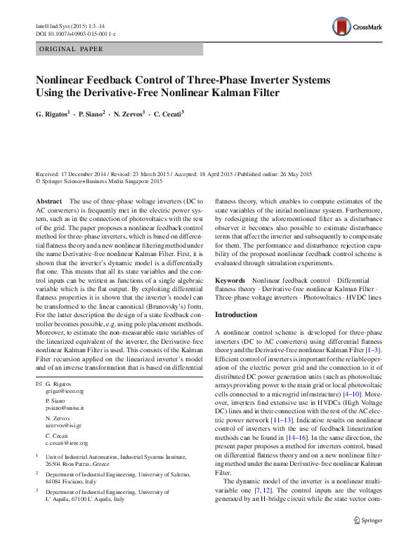 (PDF) Nonlinear Feedback Control of Three-Phase Inverter Systems Using ...