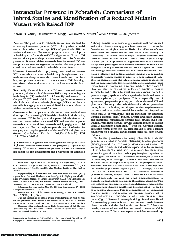 (PDF) Intraocular Pressure in Zebrafish: Comparison of Inbred Strains ...