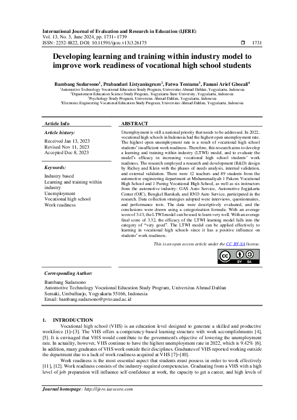 (PDF) Developing learning and training within industry model to improve work readiness of ...