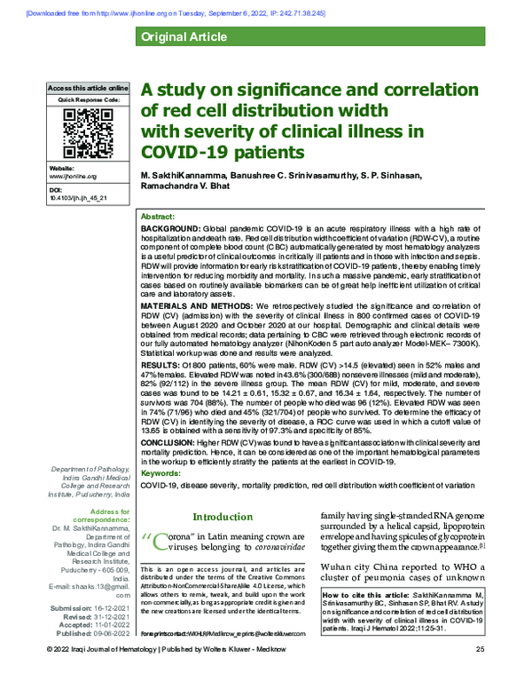 (PDF) A study on significance and correlation of red cell distribution ...
