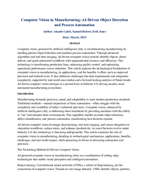 (PDF) Computer Vision in Manufacturing