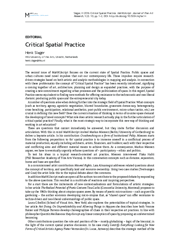 (PDF) Critical Spatial Practice