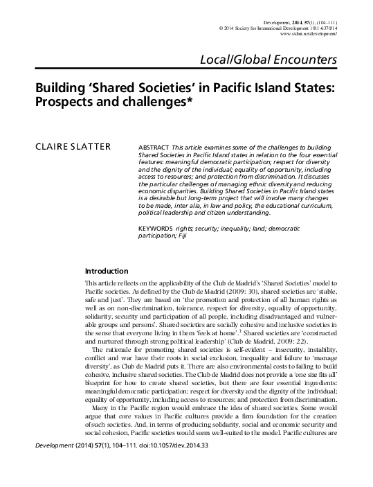 (PDF) Building ‘Shared Societies’ in Pacific Island States: Prospects ...