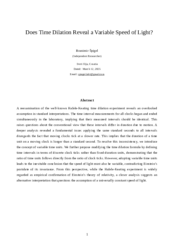 (PDF) Does Time Dilation Reveal a Variable Speed of Light