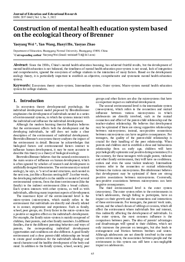 (PDF) Construction of mental health education system based on the ...