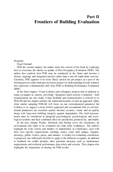 (PDF) Part II Frontiers of Building Evaluation Preamble