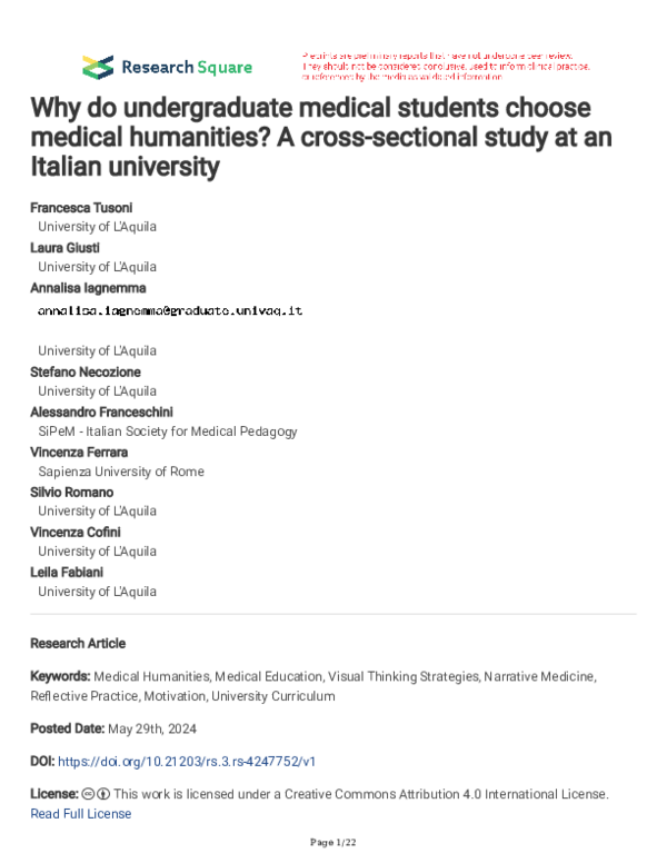 (PDF) Why do undergraduate medical students choose medical humanities ...
