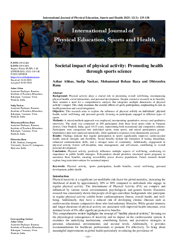 (PDF) Societal impact of physical activity: Promoting health through ...