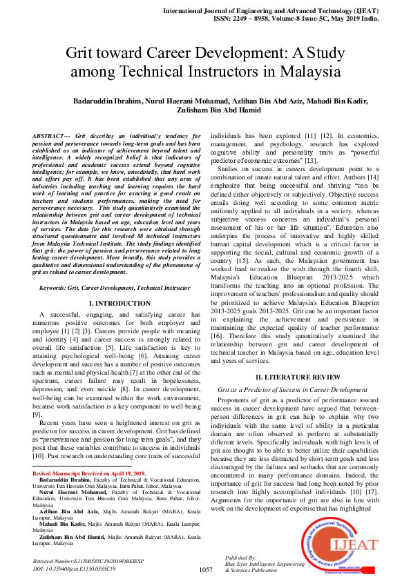 (PDF) Grit toward Career Development: A Study among Technical Instructors in Malaysia