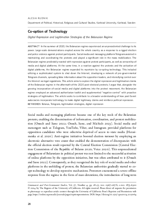 (PDF) Digital Repression and Legitimation Strategies of the Belarusian ...