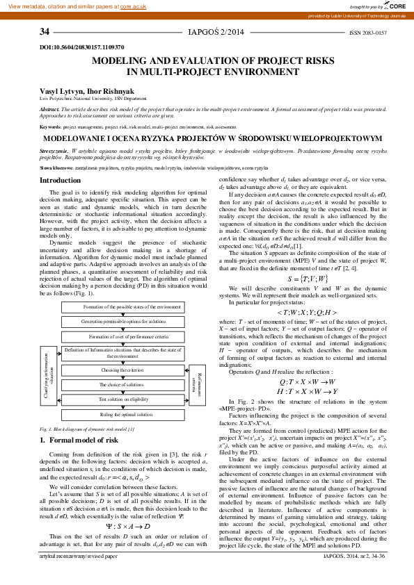 (PDF) Modeling and Evaluation of Project Risks in Multi-Project Environment