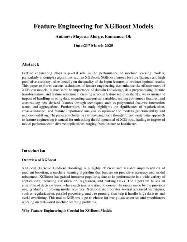 (PDF) Feature Engineering for XGBoost Models