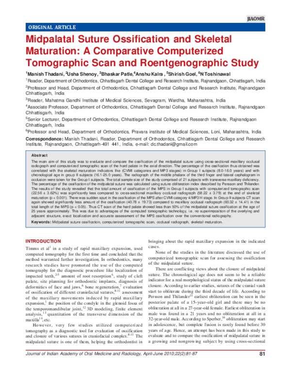 (PDF) Midpalatal Suture Ossification and Skeletal Maturation: A ...