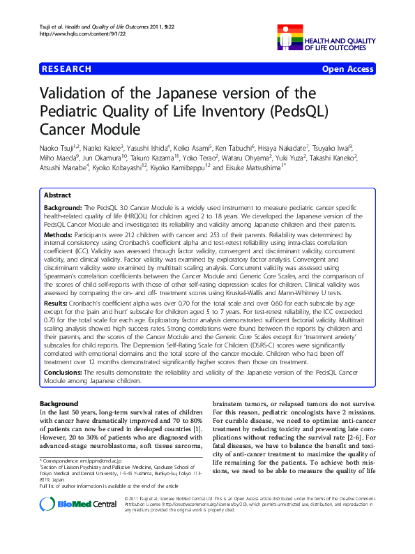 (PDF) Validation of the Japanese version of the Pediatric Quality of ...