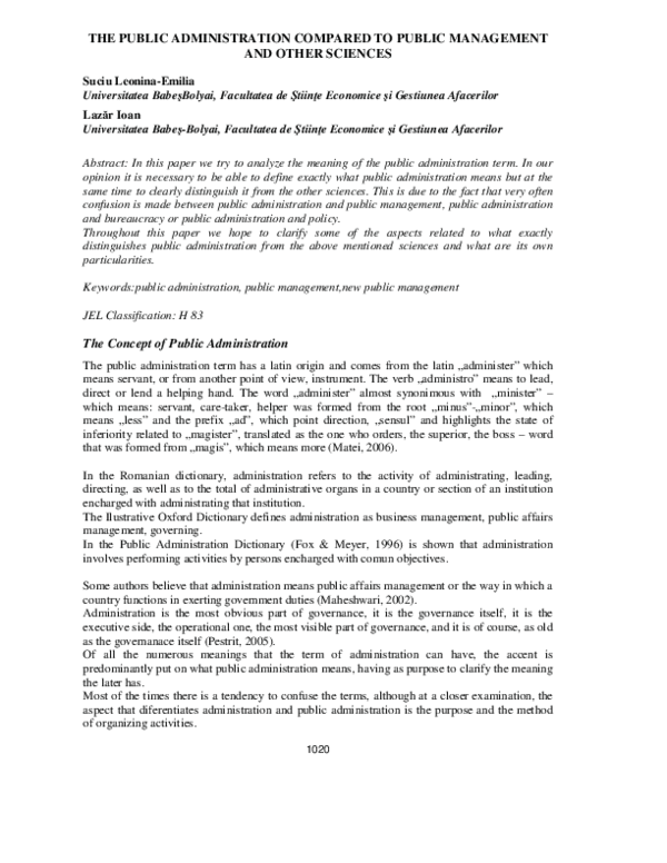 (PDF) The Public Administration Compared to Public Management and Other ...