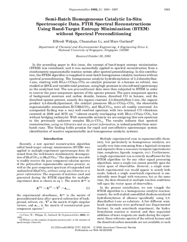 (PDF) Semi-Batch Homogeneous Catalytic In-Situ Spectroscopic Data. FTIR Spectral Reconstructions ...