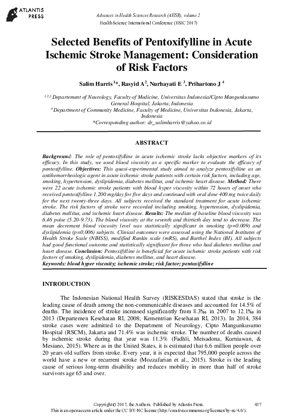 (PDF) Selected Benefits of Pentoxifylline in Acute Ischemic Stroke ...