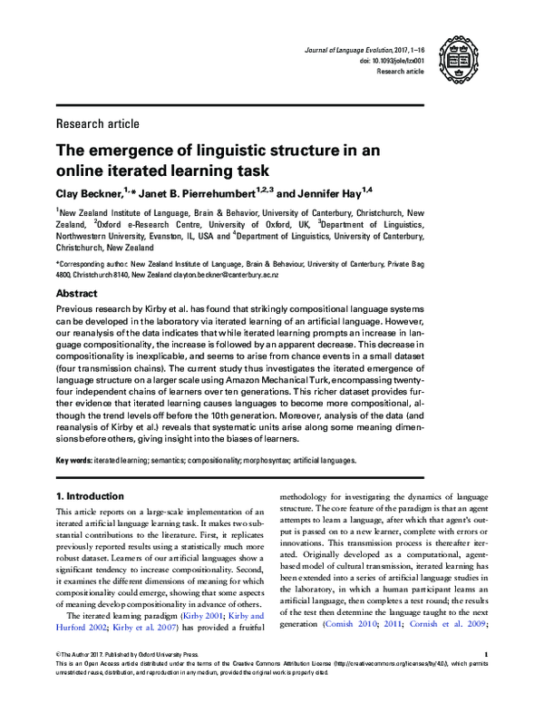 (PDF) The emergence of linguistic structure in an online iterated ...