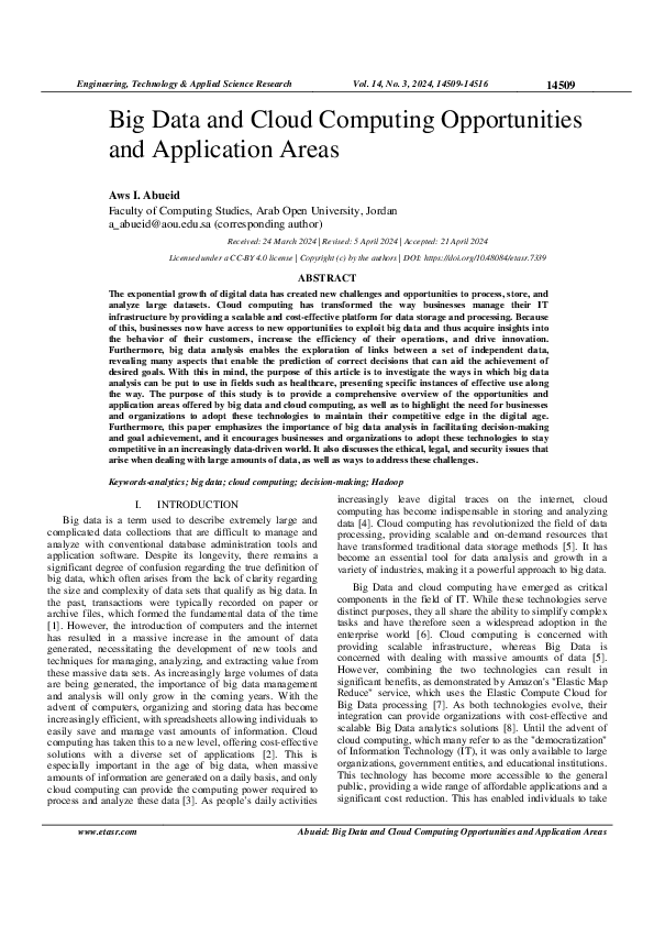 (PDF) Big Data and Cloud Computing Opportunities and Application Areas