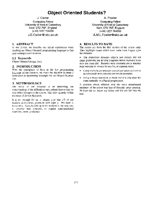 (PDF) Object oriented students? (poster)