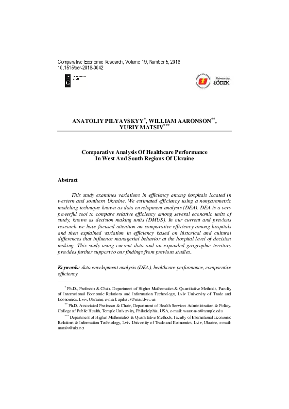 (PDF) Comparative Analysis Of Healthcare Performance In West And South ...