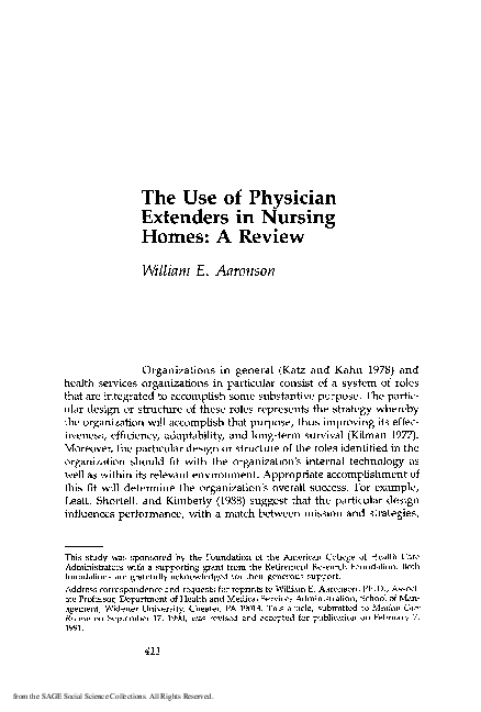 (PDF) The Use of Physician Extenders in Nursing Homes: A Review