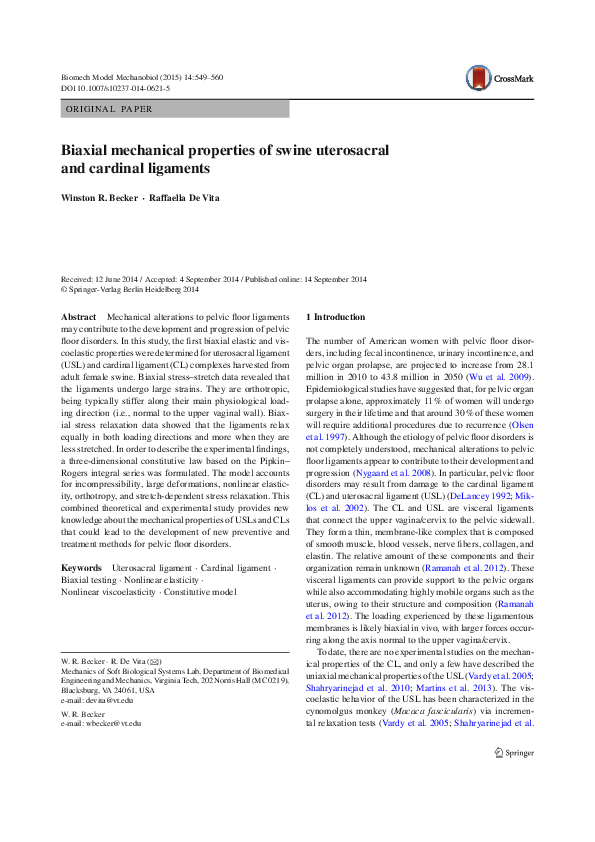 (PDF) Biaxial mechanical properties of swine uterosacral and cardinal ...