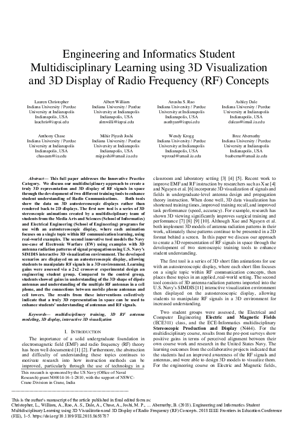 (PDF) Engineering and Informatics Student Multidisciplinary Learning using 3D Visualization and ...