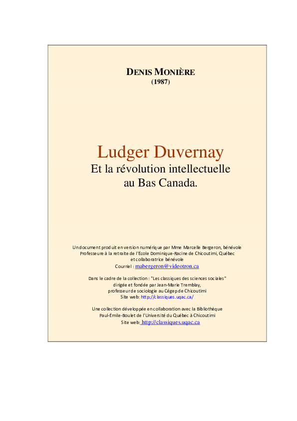 (PDF) Ludger Duvernay et la révolution intellectuelle au Bas-Canada