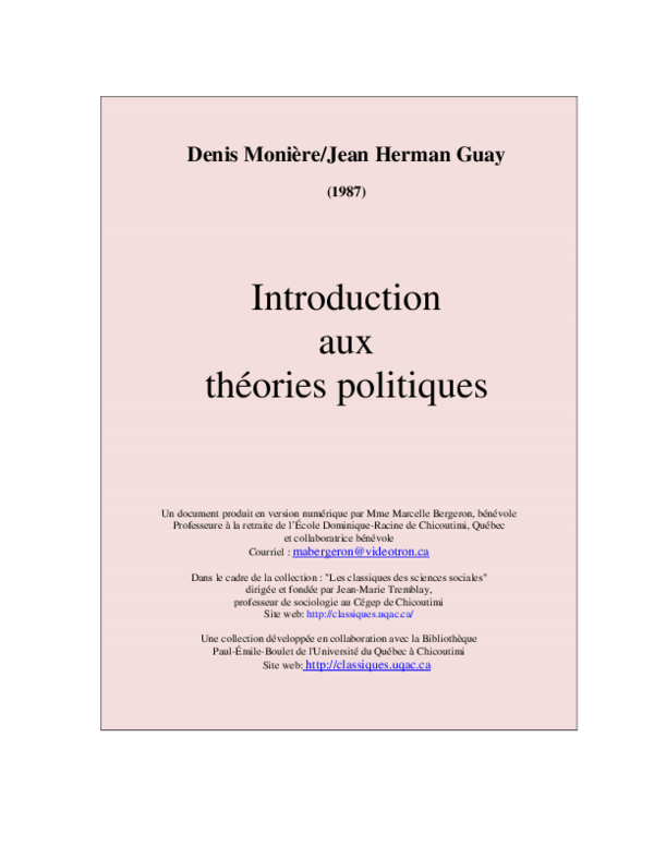 (PDF) Introduction aux théories politiques