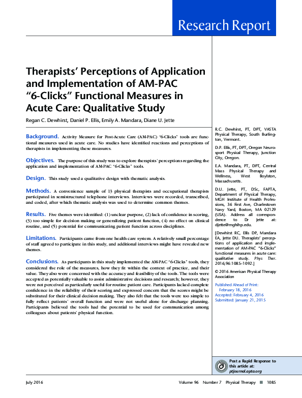 (PDF) Therapists' Perceptions of Application and Implementation of AM ...