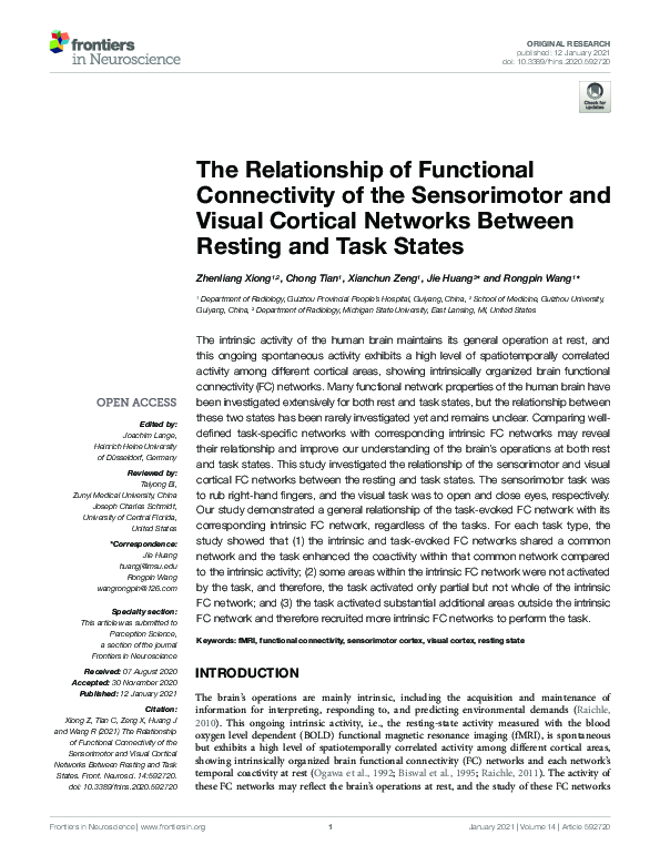 (PDF) The Relationship of Functional Connectivity of the Sensorimotor and Visual Cortical ...