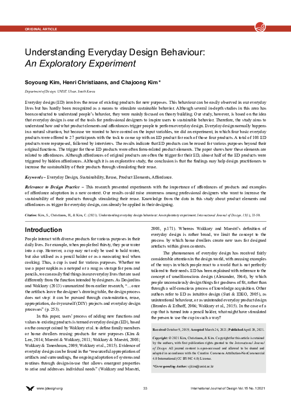 (PDF) Understanding Everyday Design Behaviour: An Exploratory Experiment