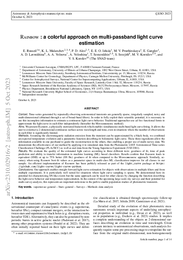 (PDF) Rainbow: a colorful approach on multi-passband light curve estimation