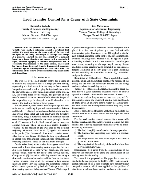 (PDF) Load transfer control for a crane with state constraints