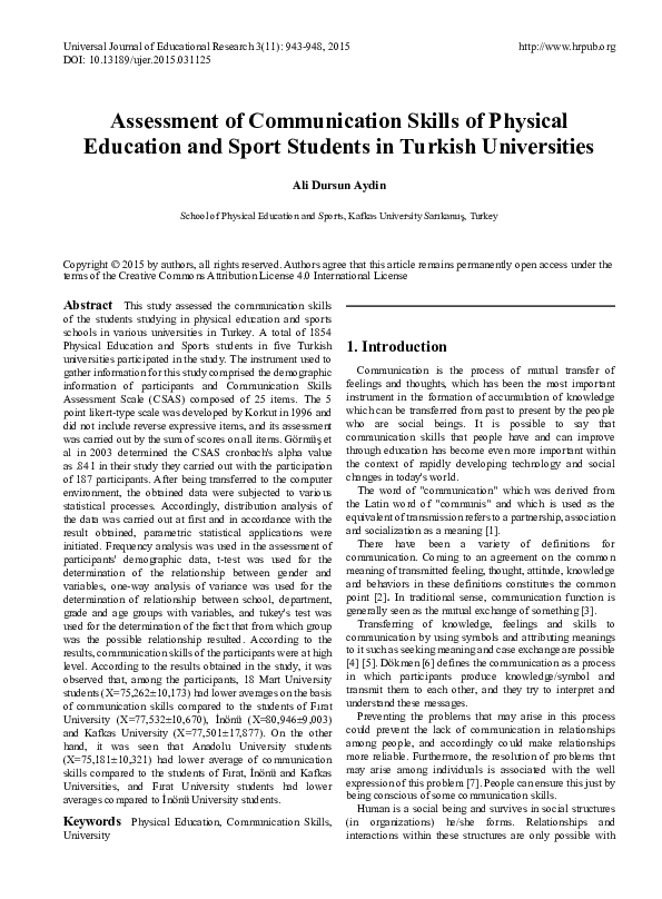 (PDF) Assessment of Communication Skills of Physical Education and ...