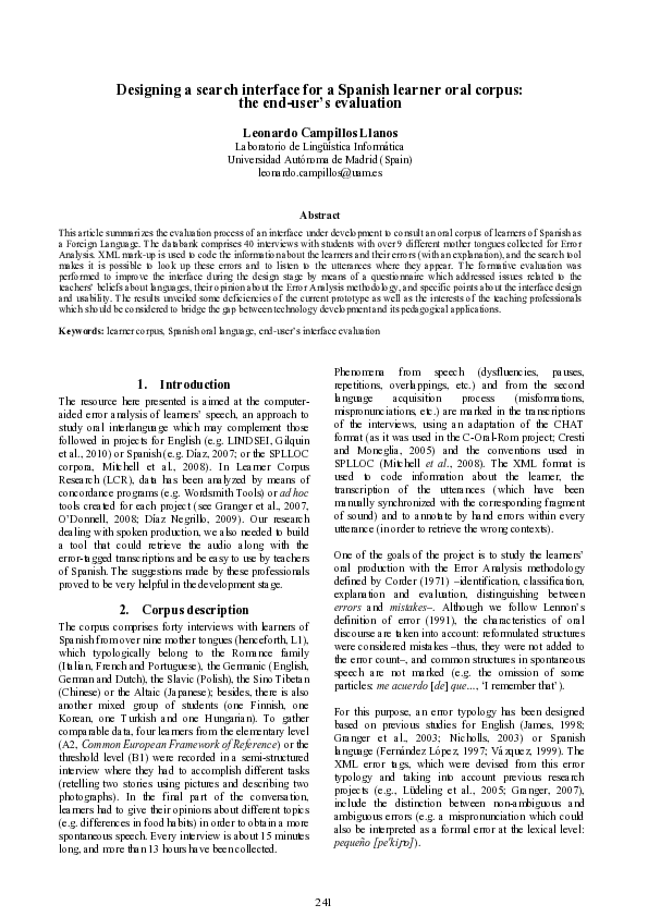 (PDF) Designing a search interface for a Spanish learner oral corpus ...