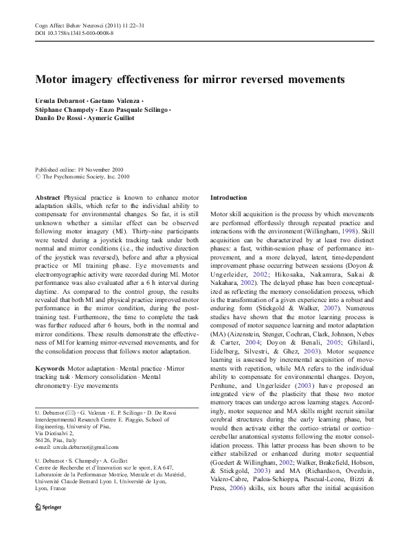 (PDF) Motor imagery effectiveness for mirror reversed movements