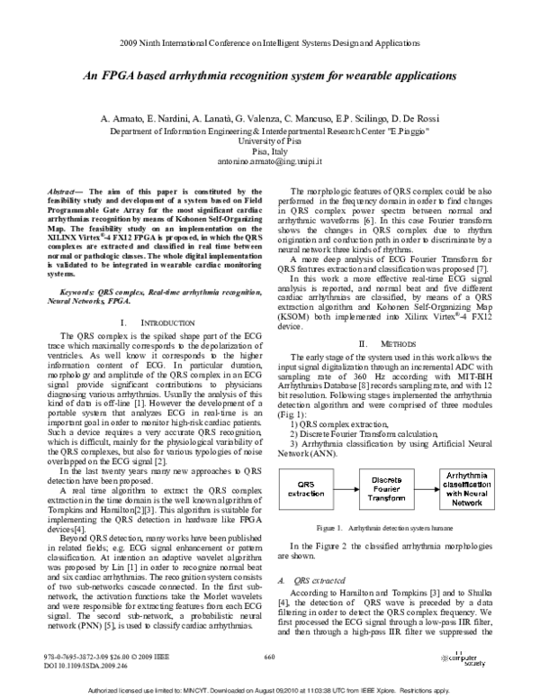 (PDF) An FPGA Based Arrhythmia Recognition System for Wearable Applications